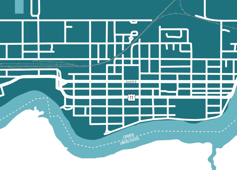 Typographic Map of Fort Frances, Ontario | Rainy River District | City ...