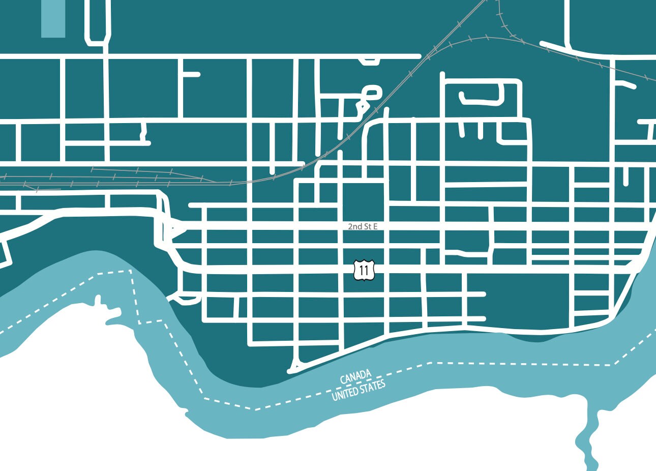 Typographic Map of Fort Frances, Ontario | Rainy River District | City ...