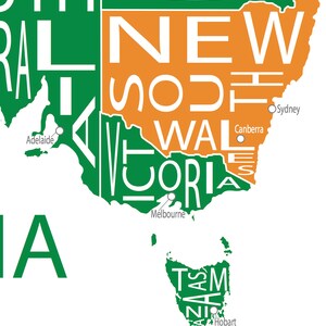 Typographic Map of Australia | Aussie Regional Map With Capitals ...