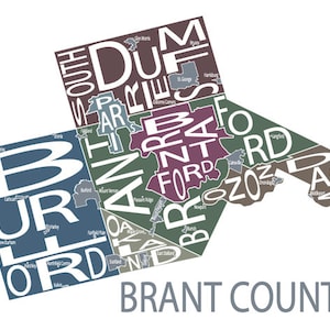 Typographic Map of Brant County | County Map Print | Ontario Map Poster ...