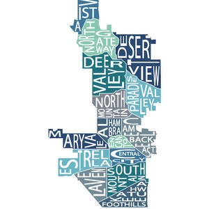 Typographic Map of Phoenix, Arizona | Urban Villages Map | Neighborhood ...