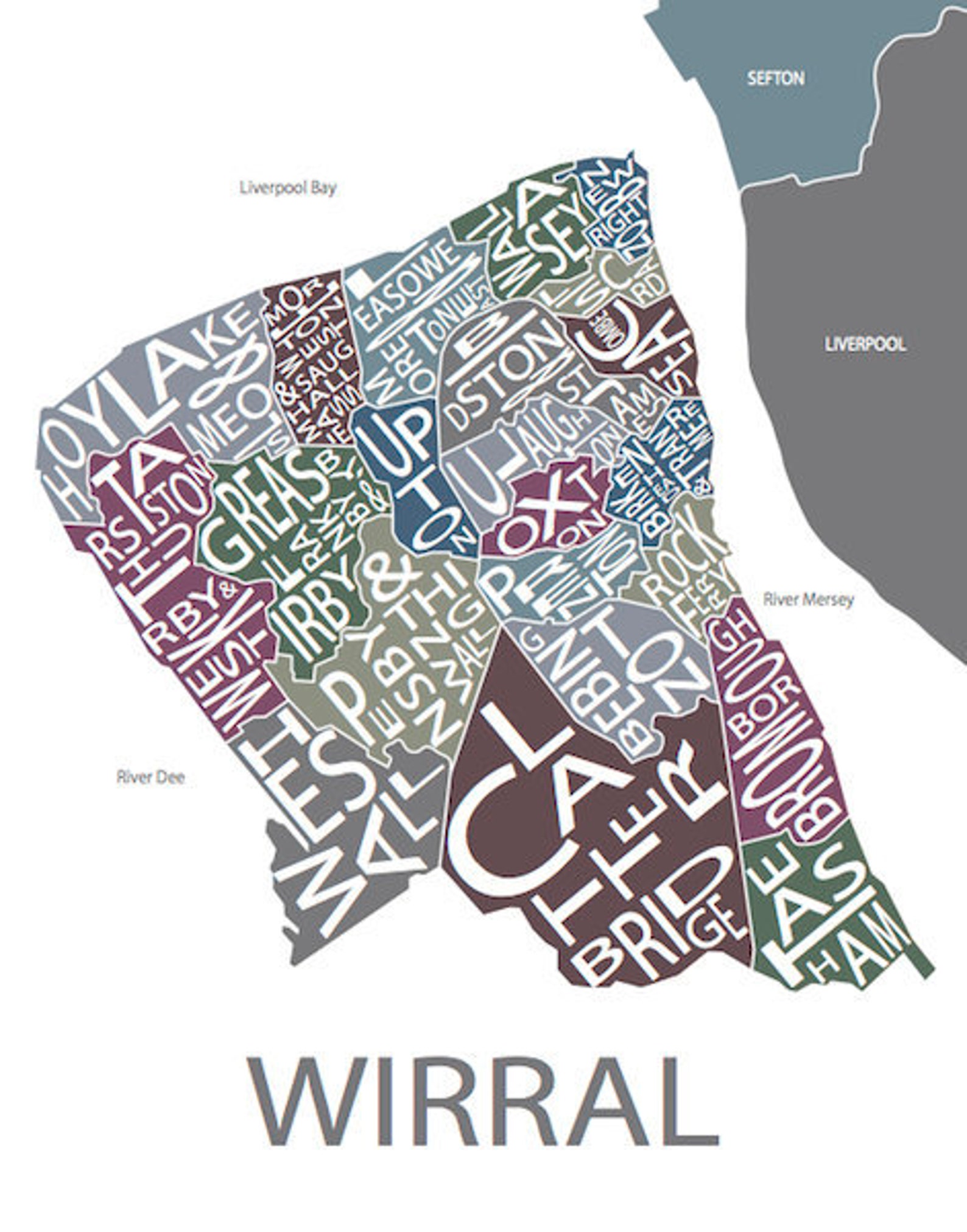 Typographic Map of Wirral England Borough of Wirral Map - Etsy Israel