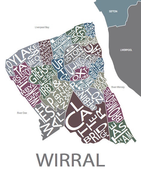 Typographic Map of Wirral England Borough of Wirral Map | Etsy UK