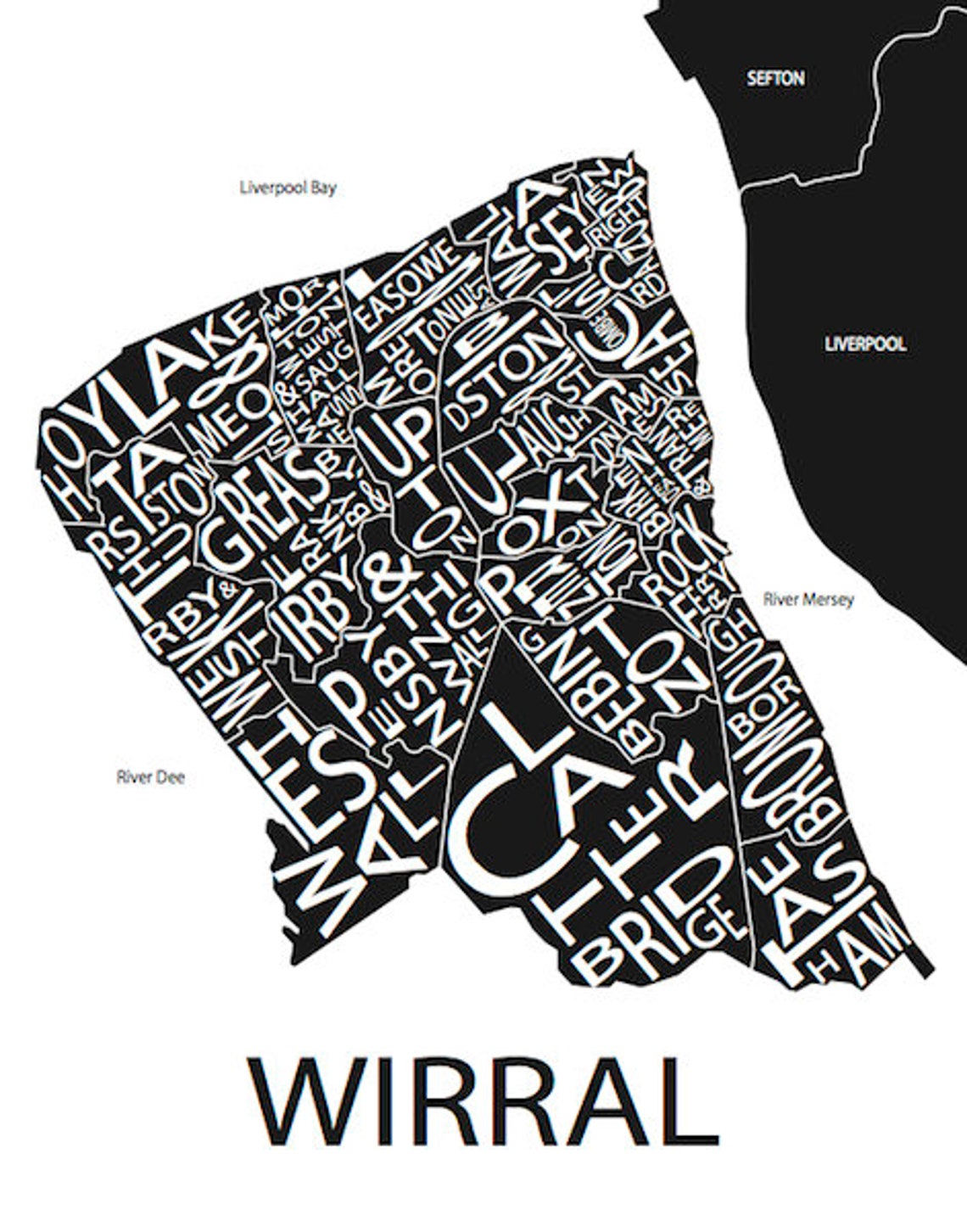 Typographic Map of Wirral England Borough of Wirral Map - Etsy Israel