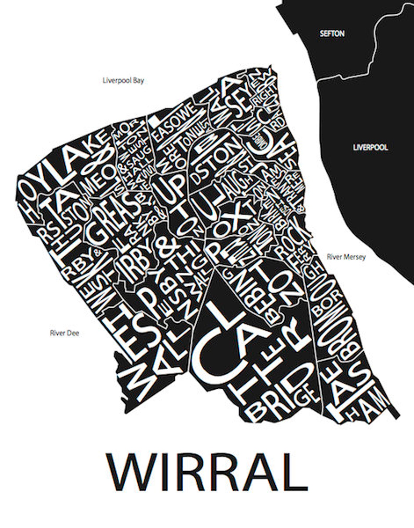 Typographic Map of Wirral England Borough of Wirral Map - Etsy