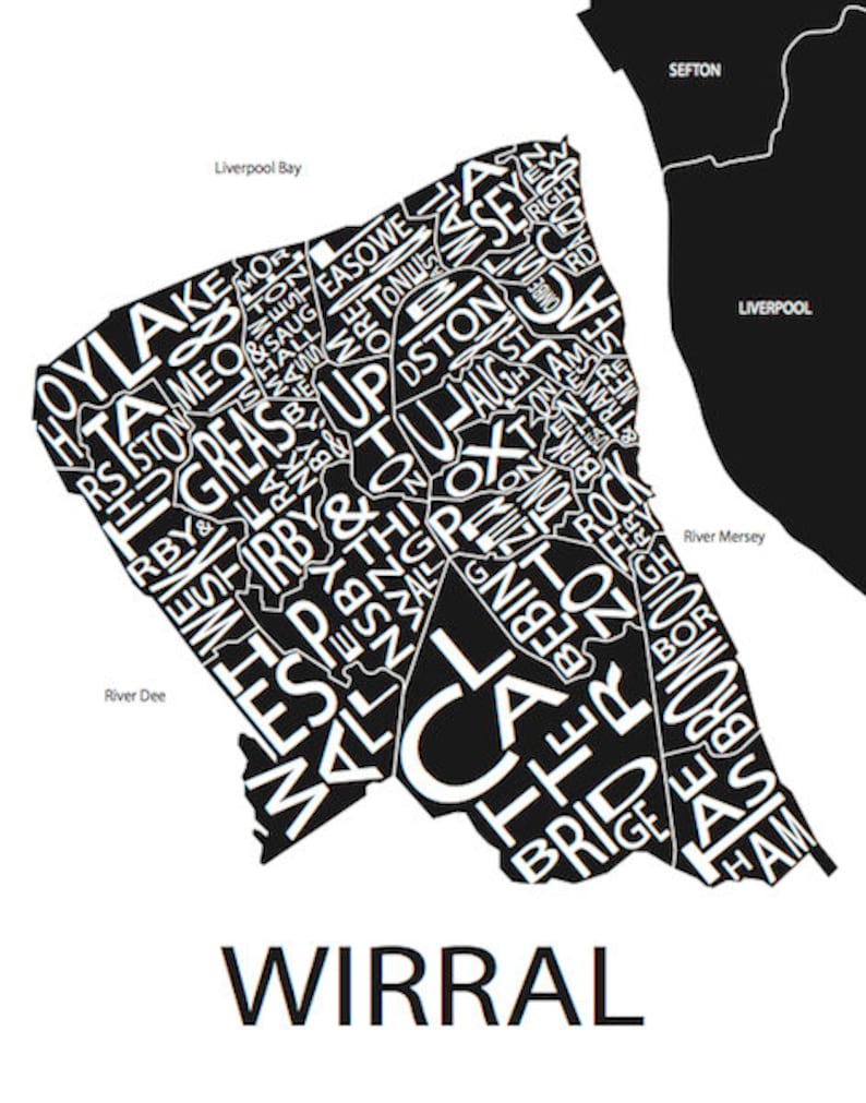 Typographic Map of Wirral England Borough of Wirral Map - Etsy