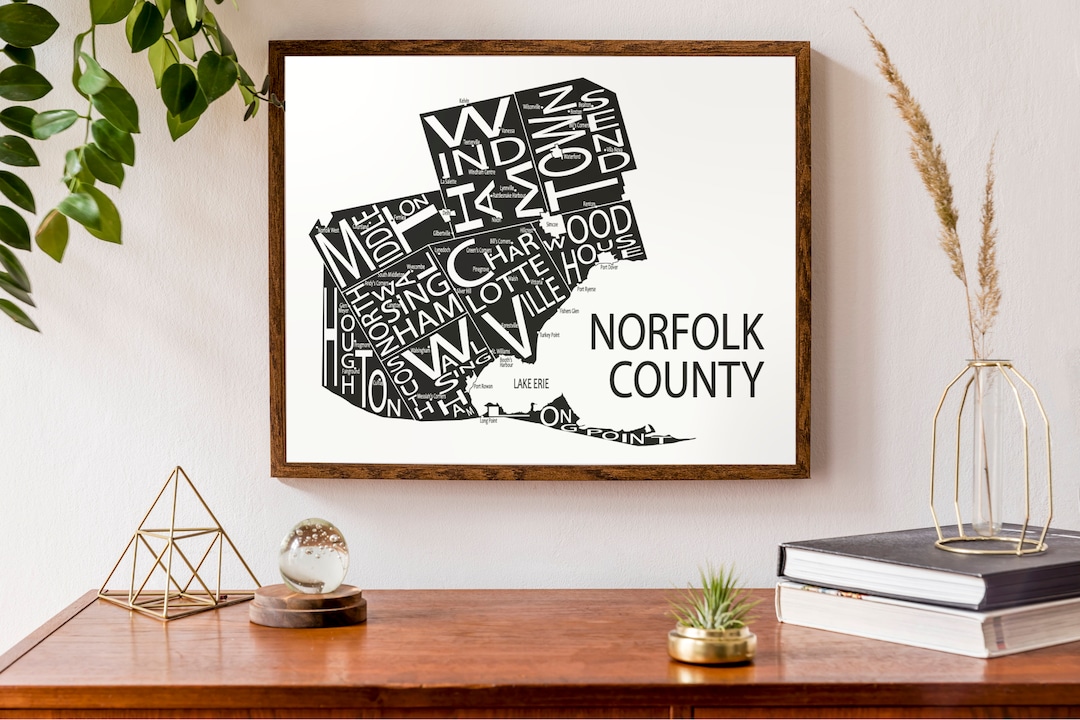 Typographic Map of Norfolk County | County Map Print | Ontario Map ...