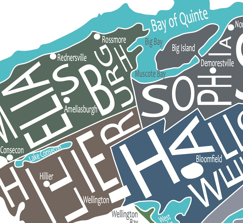 Typographic Map of Prince Edward County | County Map Print | Ontario ...