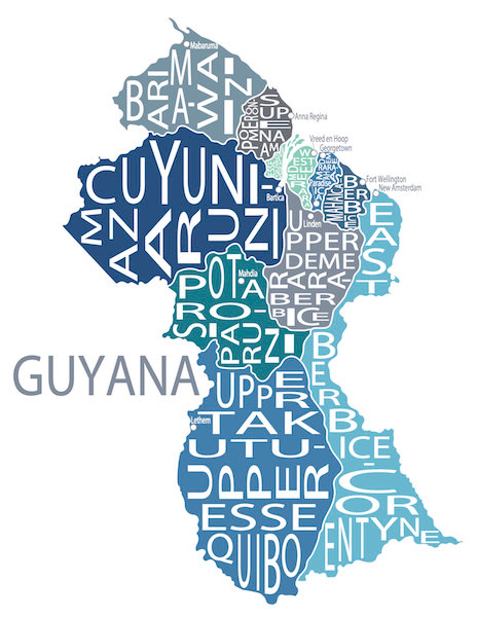 Typographic Map of Guyana South America Guyanese Regional - Etsy Canada