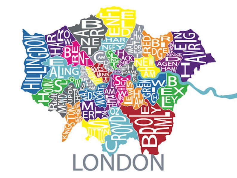 Typographic Map of London England United Kingdom UK - Etsy