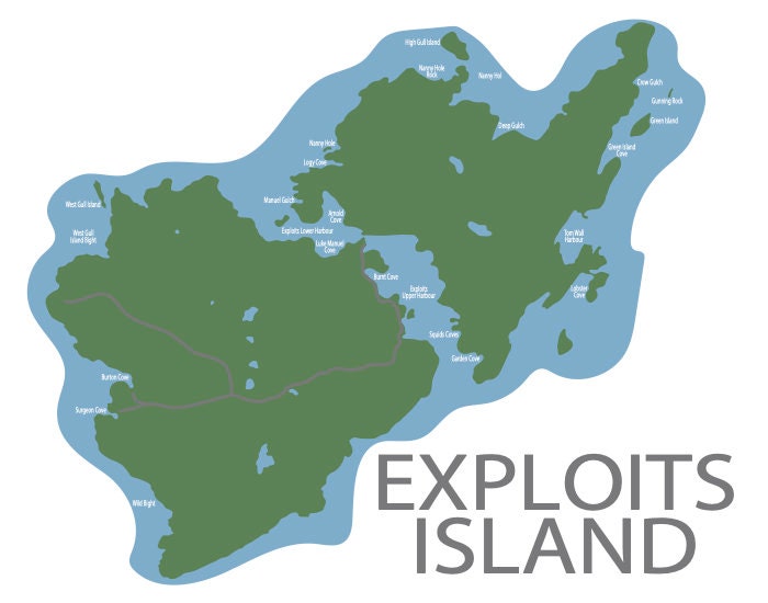 Typographic Map of Exploits Island, Newfoundland | Atlantic Ocean ...