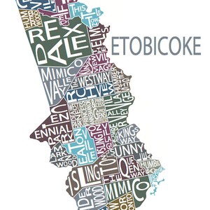 Typographic Map of Etobicoke in Toronto | Neighbourhood Map | City Map ...