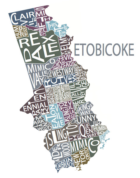 Typographic Map of Etobicoke in Toronto Neighbourhood Map | Etsy Canada
