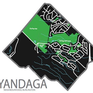 Typographic Map of Tyandaga Neighbourhood in Burlington Neighbourhood ...