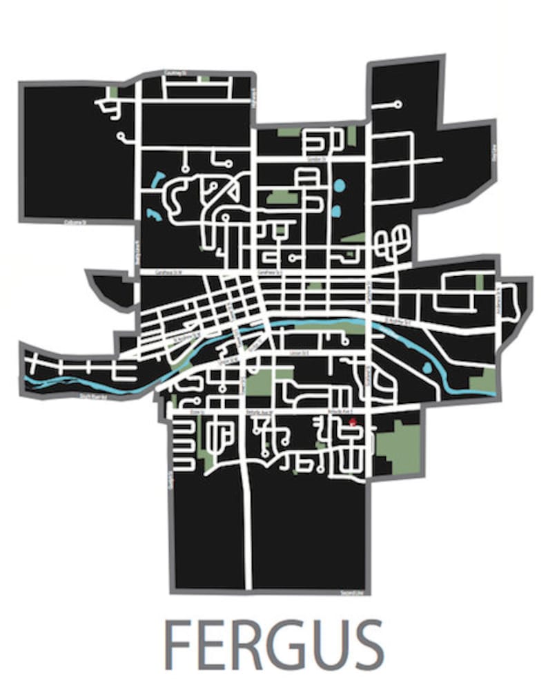 Typographic Map of Fergus, Ontario | City Map Print | Canadian Map ...