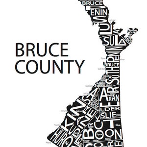 Typographic Map of Bruce County, Ontario | County Map Print | Lake ...