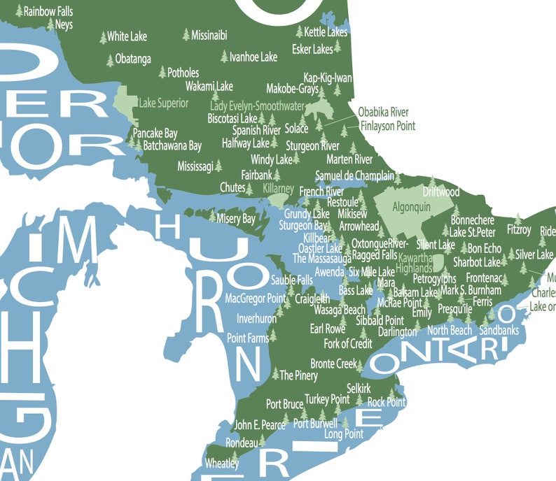 Typographic Map of Provincial Parks in Ontario | Ontario Parks Map ...