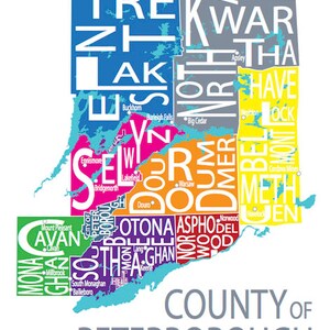 Typographic Map of Peterborough County, Ontario | County Print ...