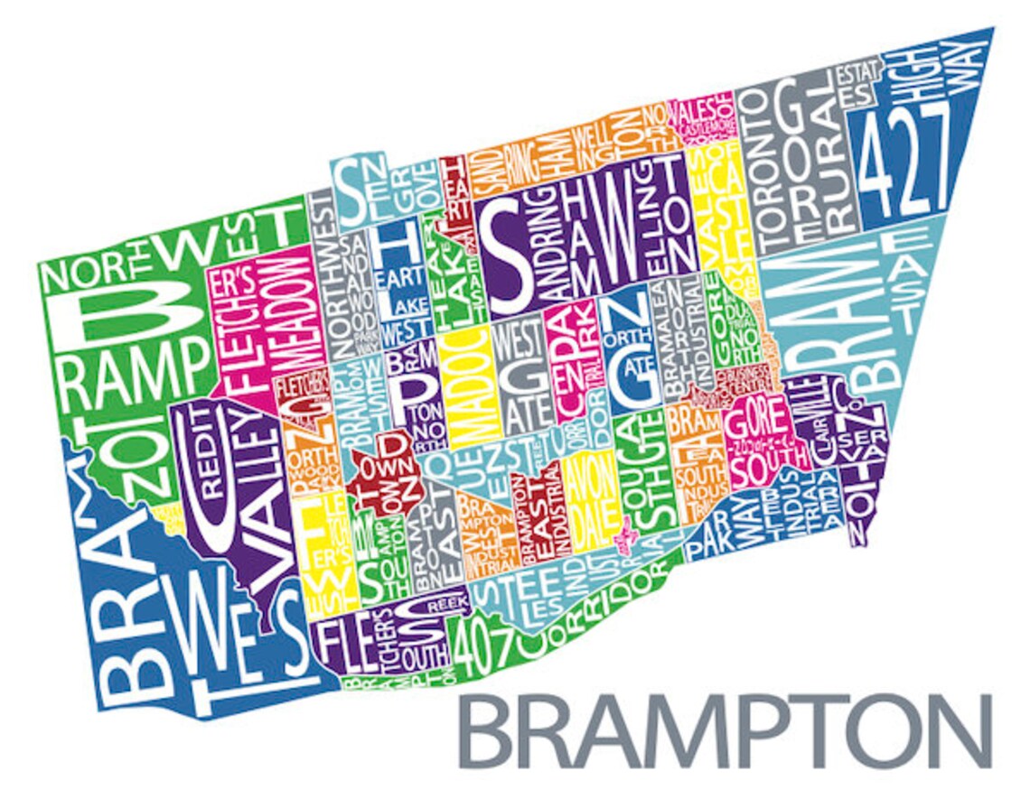 Typographic Map of Brampton Ontario City Map Print | Etsy