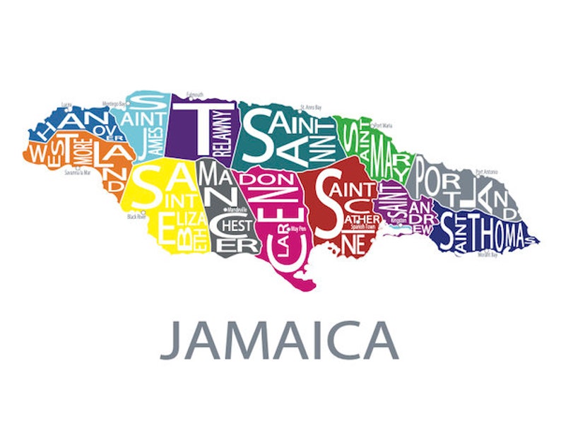 Typographic Map of Jamaica | Caribbean Island Map | Country Map Print ...