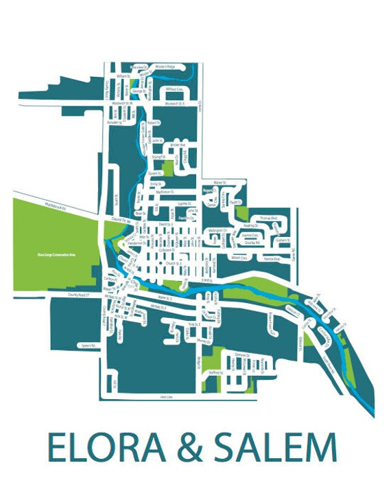 Typographic Map of Elora and Salem Ontario | Etsy