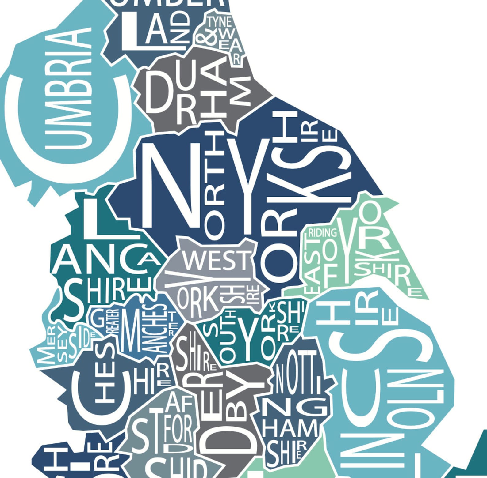 Typographic Map of England Shire or County Map European - Etsy