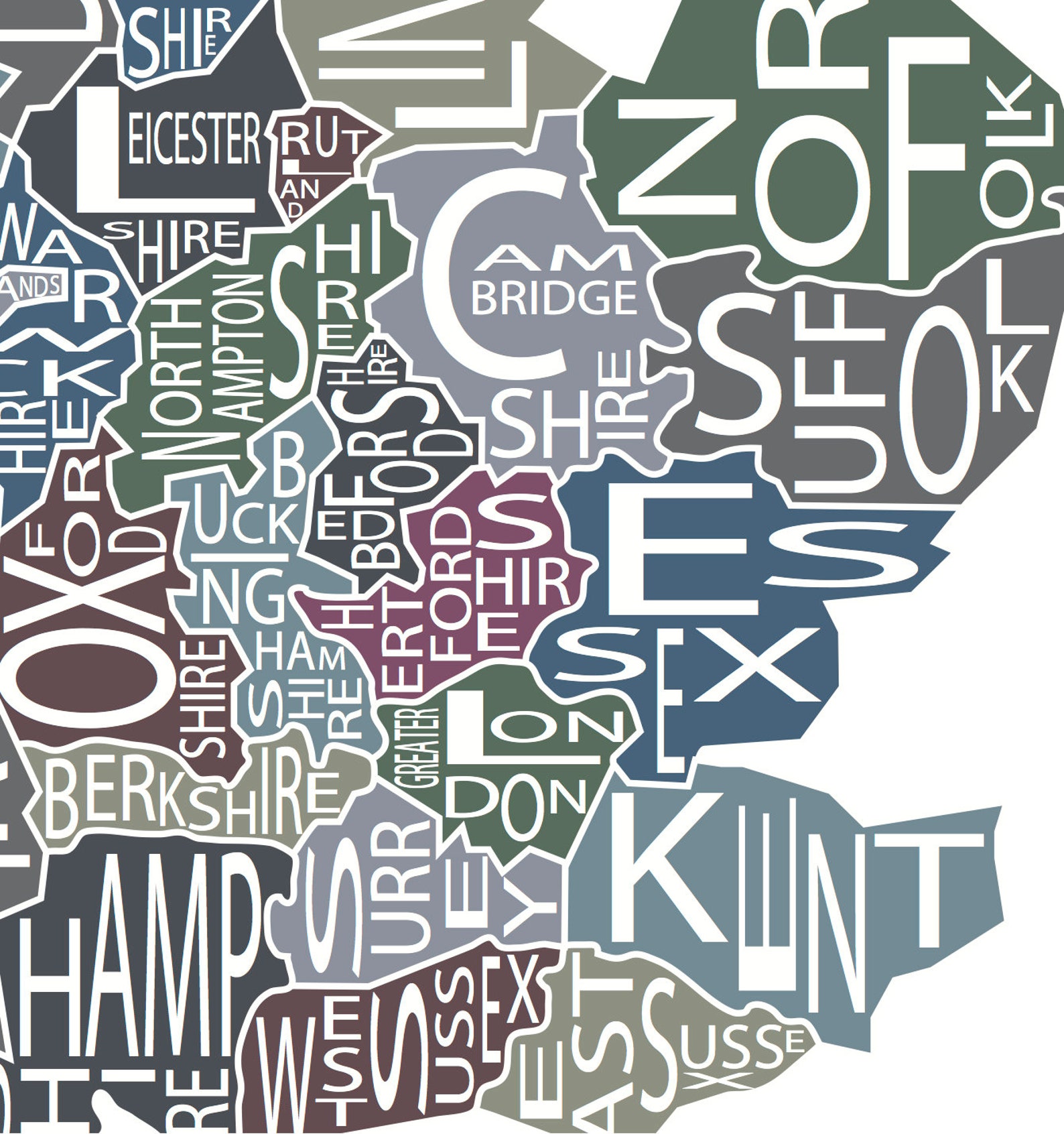 Typographic Map of England Shire or County Map European | Etsy