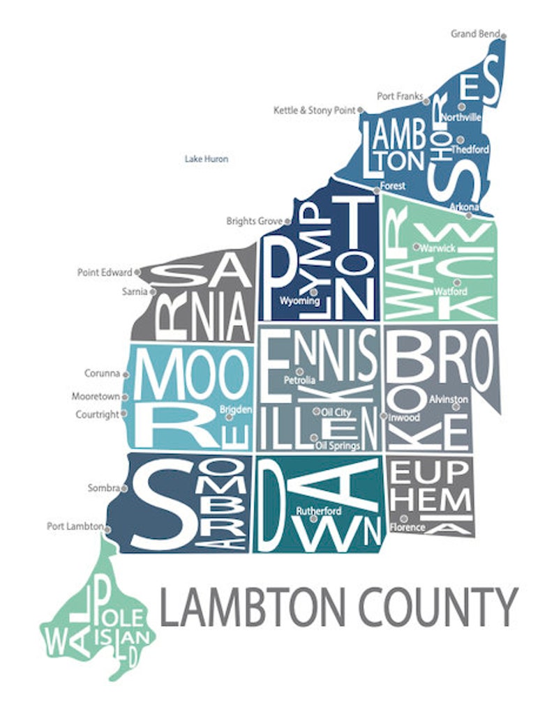 Typographic Map of Lambton County County Map Print Ontario - Etsy Canada Typographic Map of Lambton County County Map Print Ontario - Etsy Canada