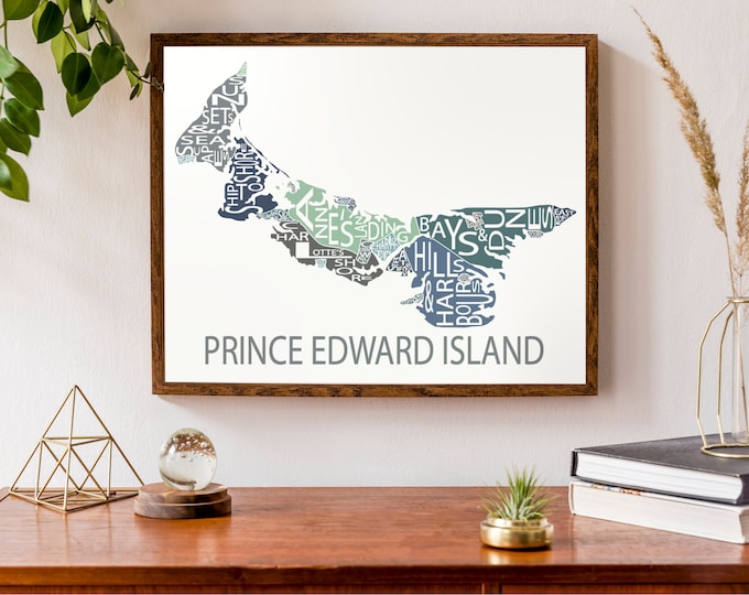Typographic Map of Prince Edward Island | Map of PEI, Canada ...