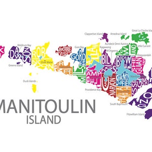 Typographic Map of Manitoulin Island | Manitoulin Map | Ontario Island ...