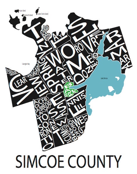 Typographic Map of Simcoe County | Lake Simcoe Area Map | Ontario ...