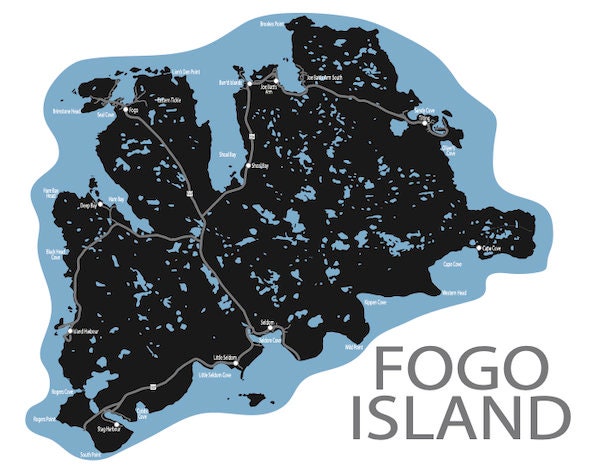Typographic Map of Fogo Island, Newfoundland | Atlantic Ocean ...
