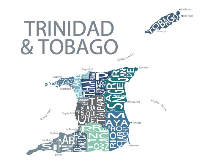 Typographic Map of Trinidad & Tobago Caribbean Island Map - Etsy Canada