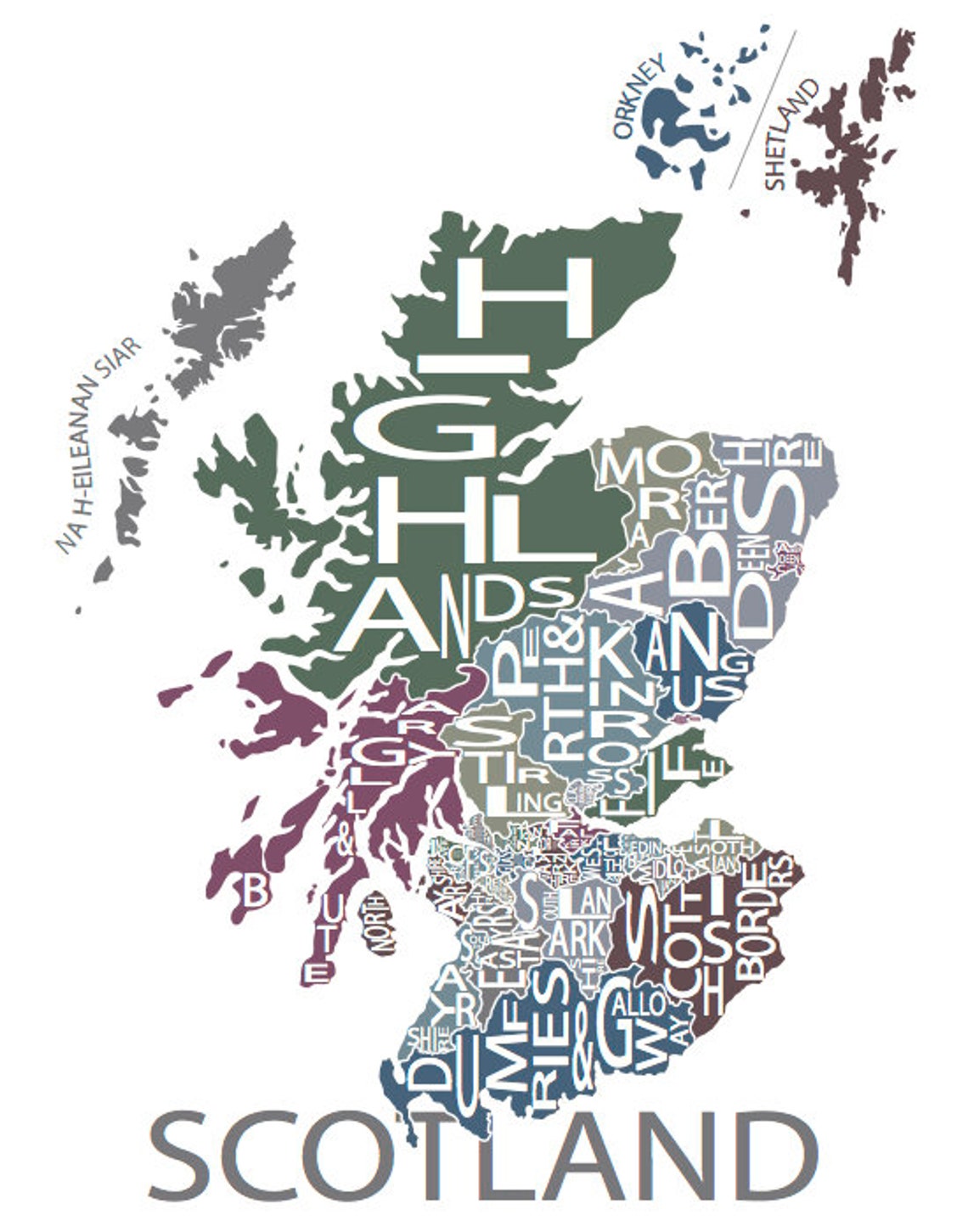 Typographic Map of Scotland Country Map Print European Map - Etsy