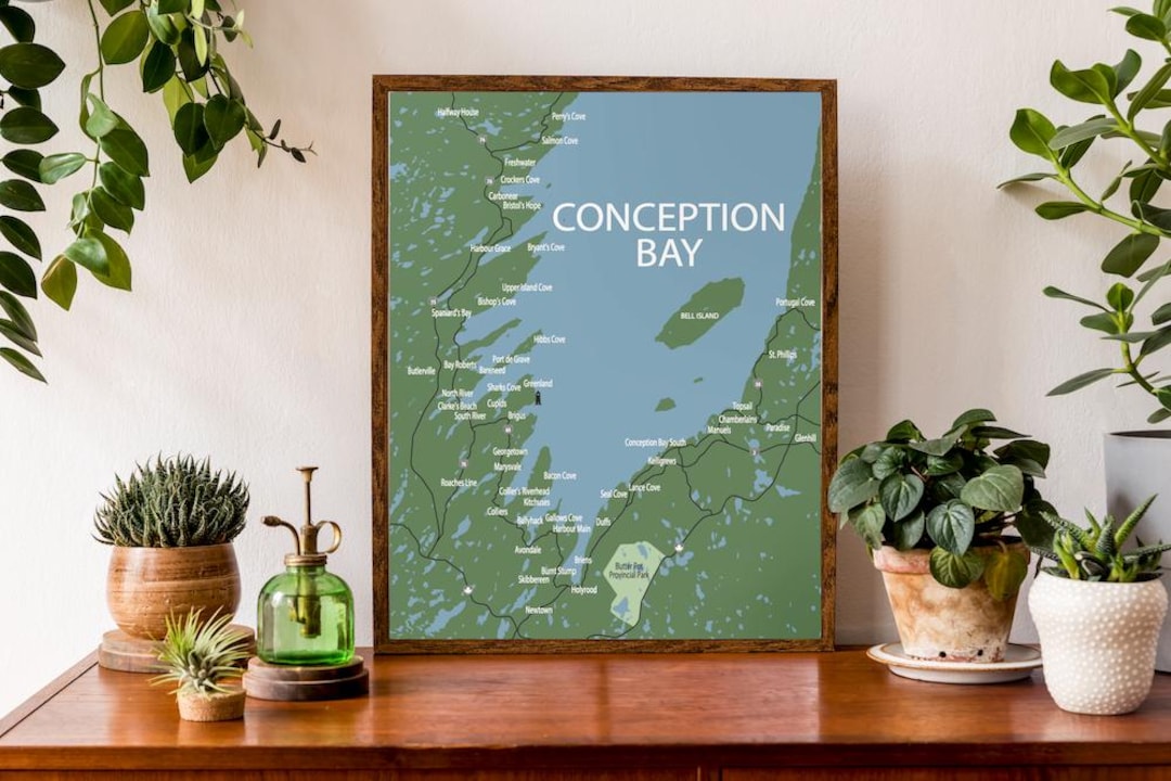 Typographic Map of Conception Bay, Newfoundland | Atlantic Ocean ...