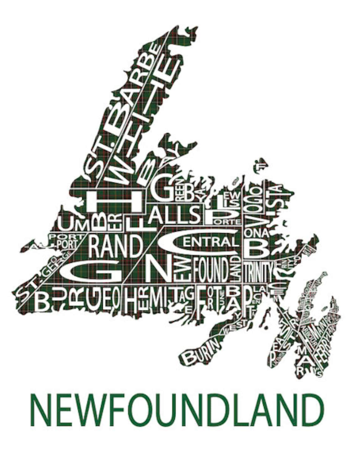 Typographic Map of Newfoundland Canada Provincial Map | Etsy Canada