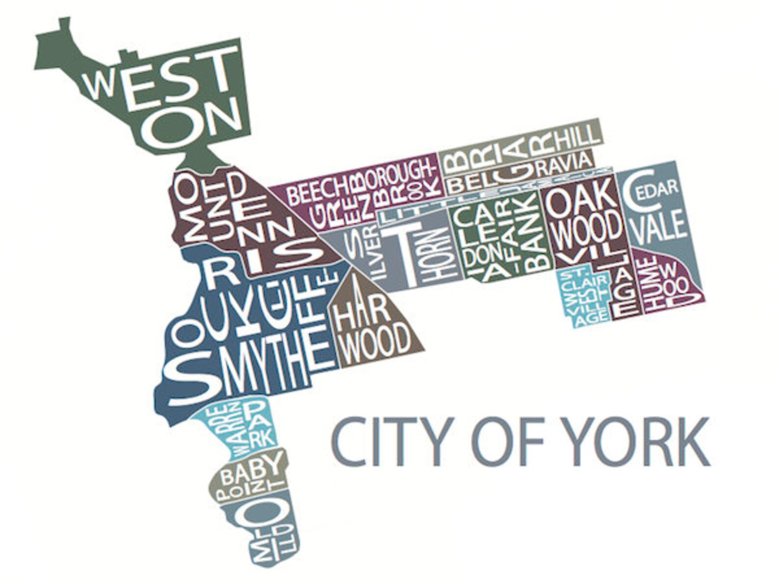 Typographic Map of Weston, Toronto, Ontario Toronto Neighbourhood Map ...