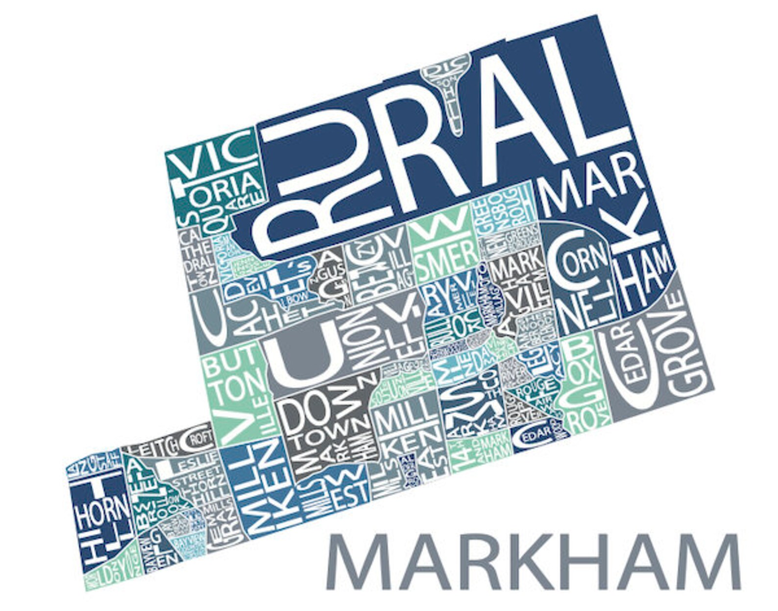 Typographic Map of Markham Ontario Neighbourhood Map Art | Etsy