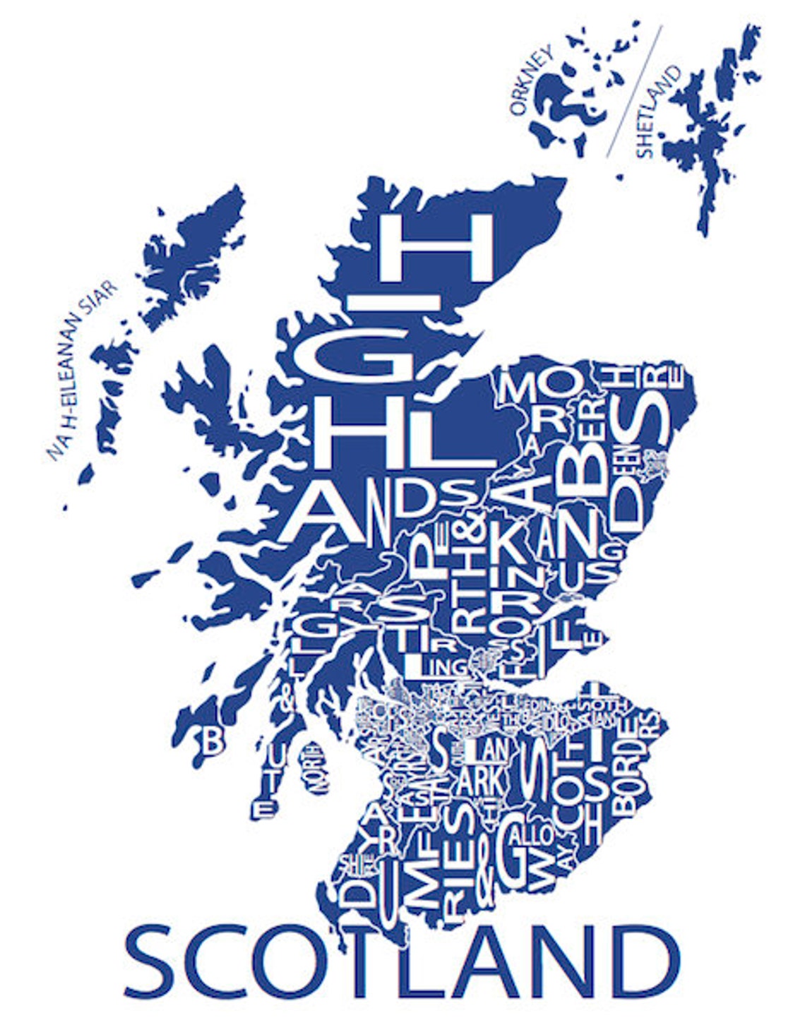 Typographic Map of Scotland Country Map Print European Map - Etsy