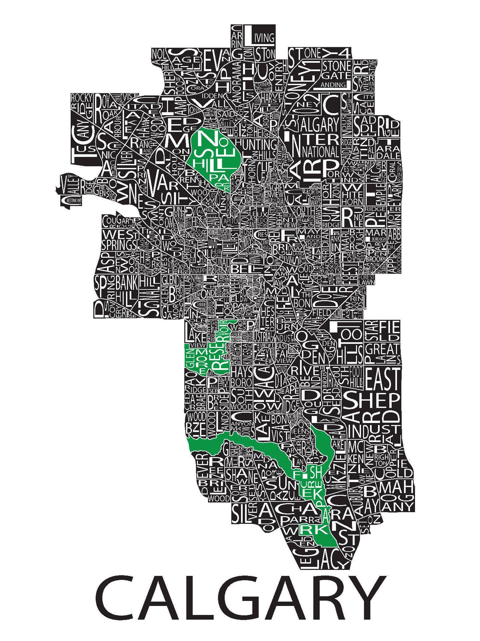 Typographic Map of Calgary Neighbourhood Poster Alberta - Etsy Canada