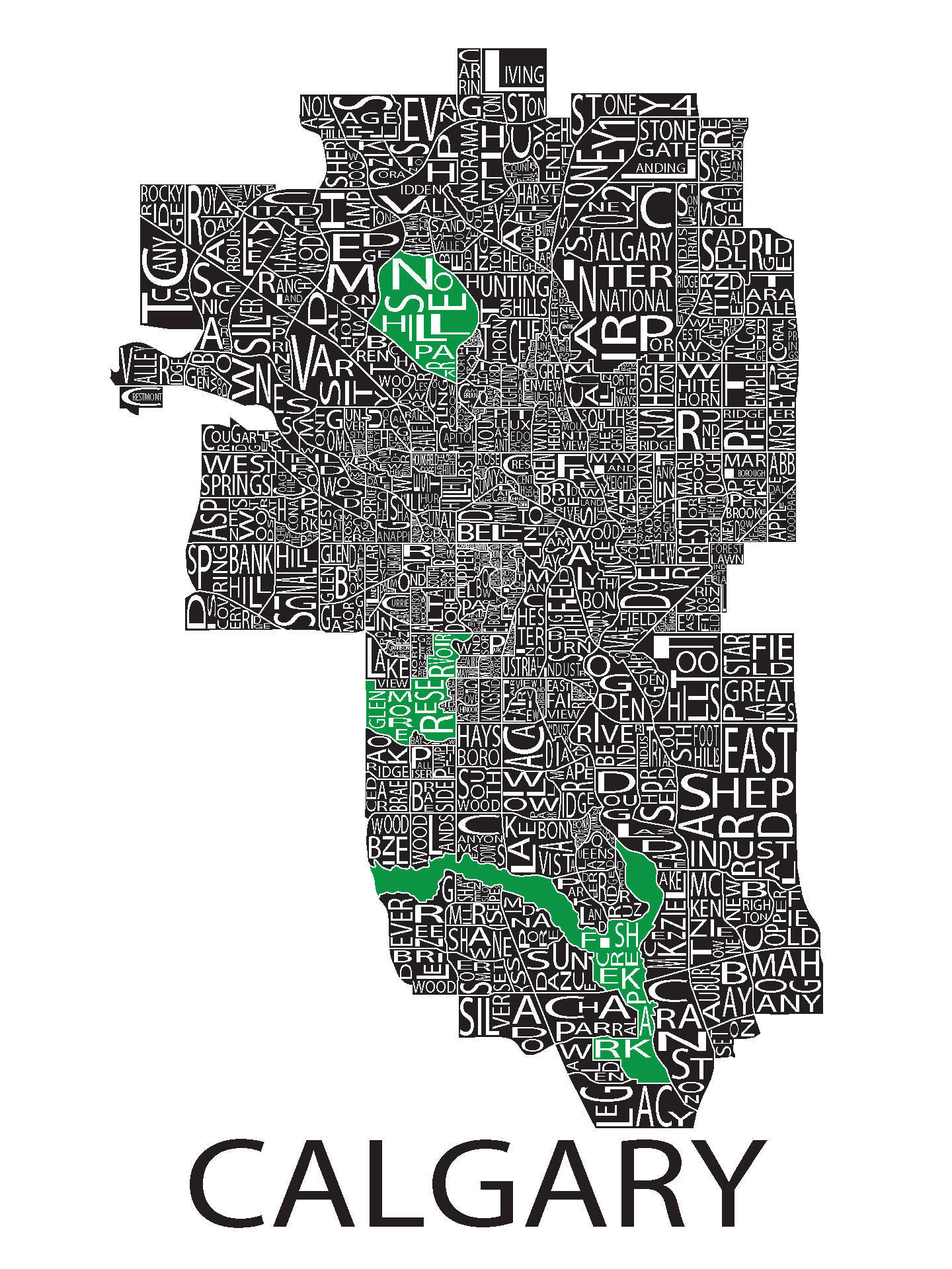 Typographic Map of Calgary Neighbourhood Poster Alberta - Etsy Canada