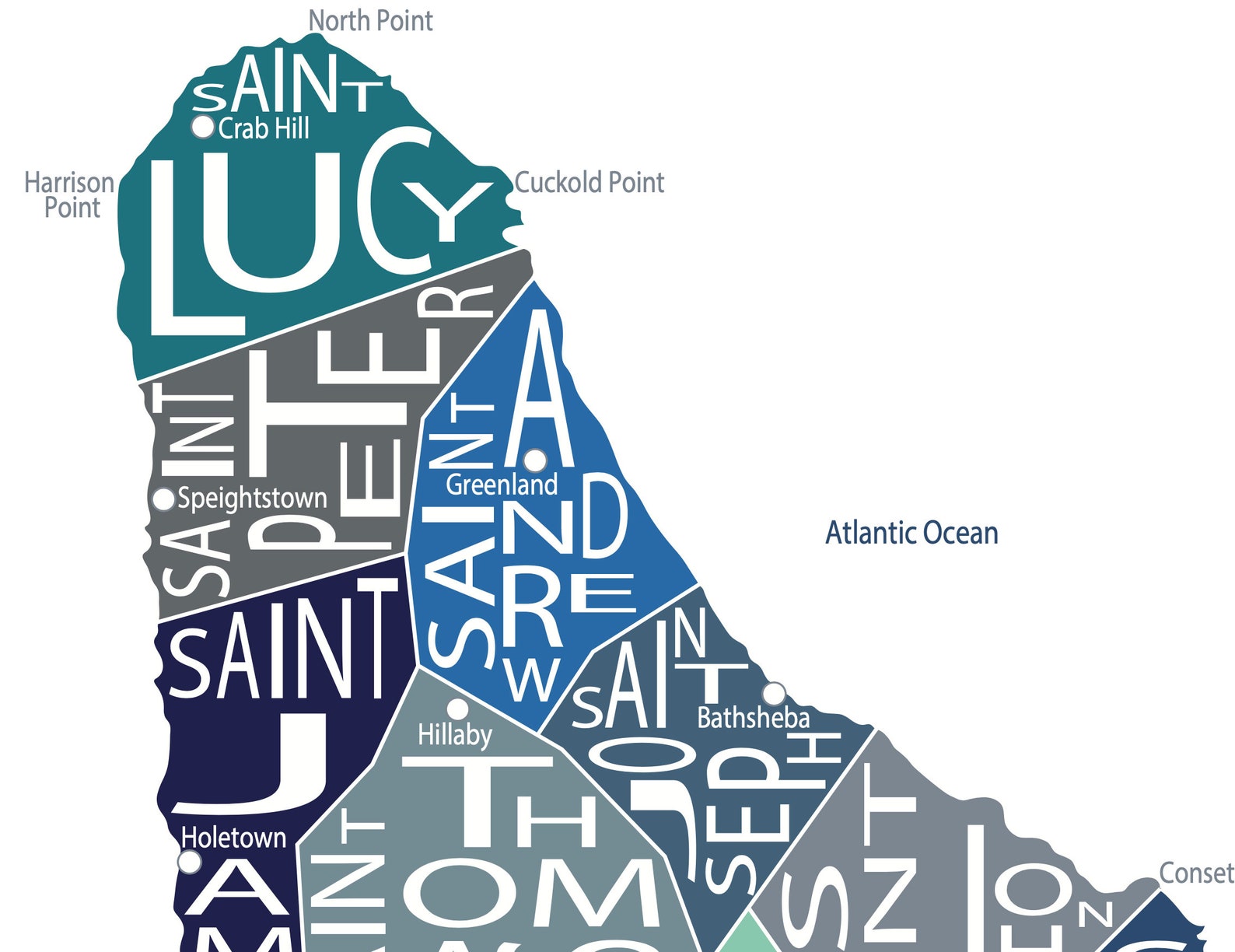 Typographic Map of Barbados Caribbean Island Map West - Etsy