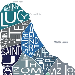 Typographic Map of Barbados | Caribbean Island Map | West Indies Island ...