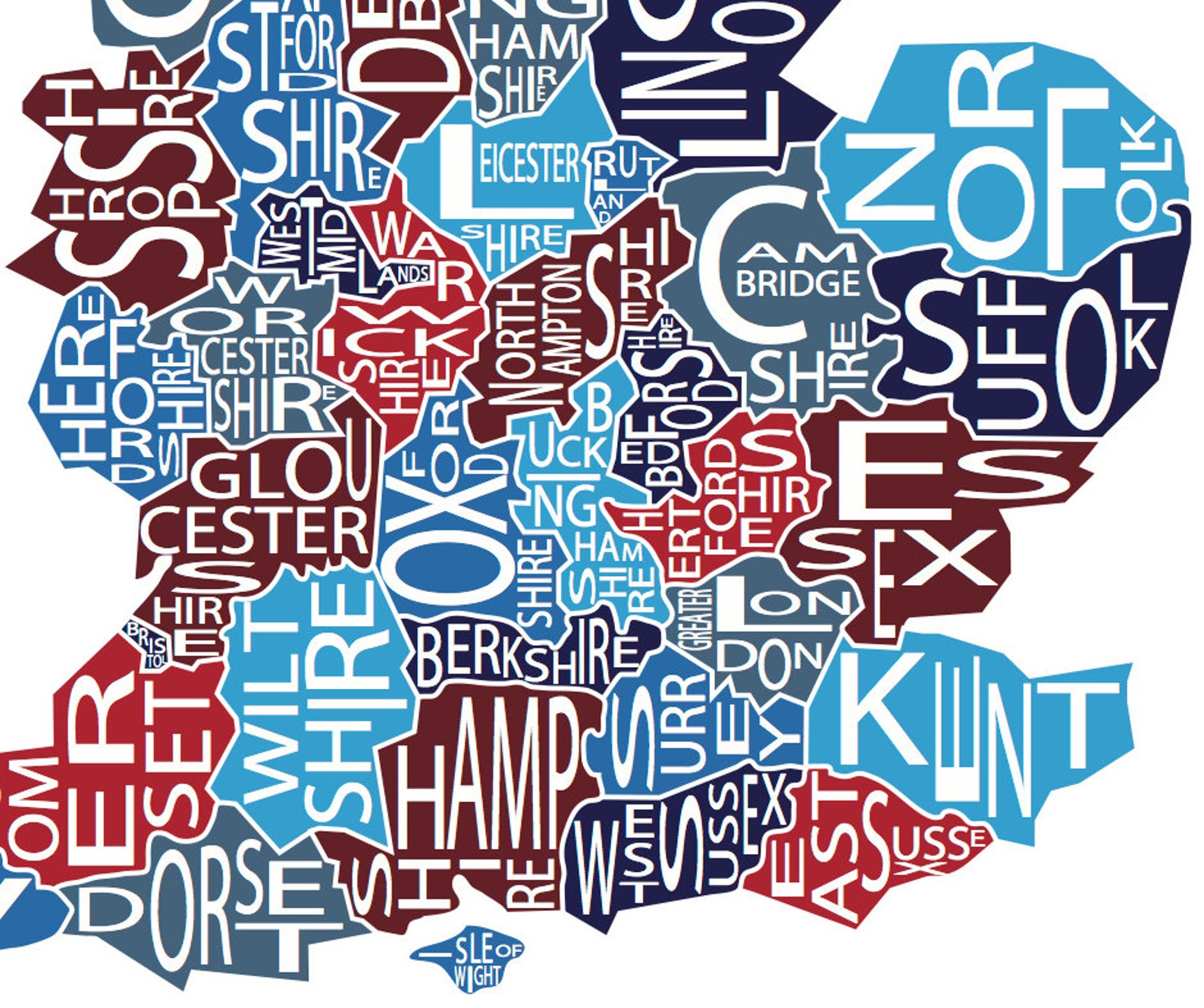 Typographic Map of England Shire or County Map European | Etsy