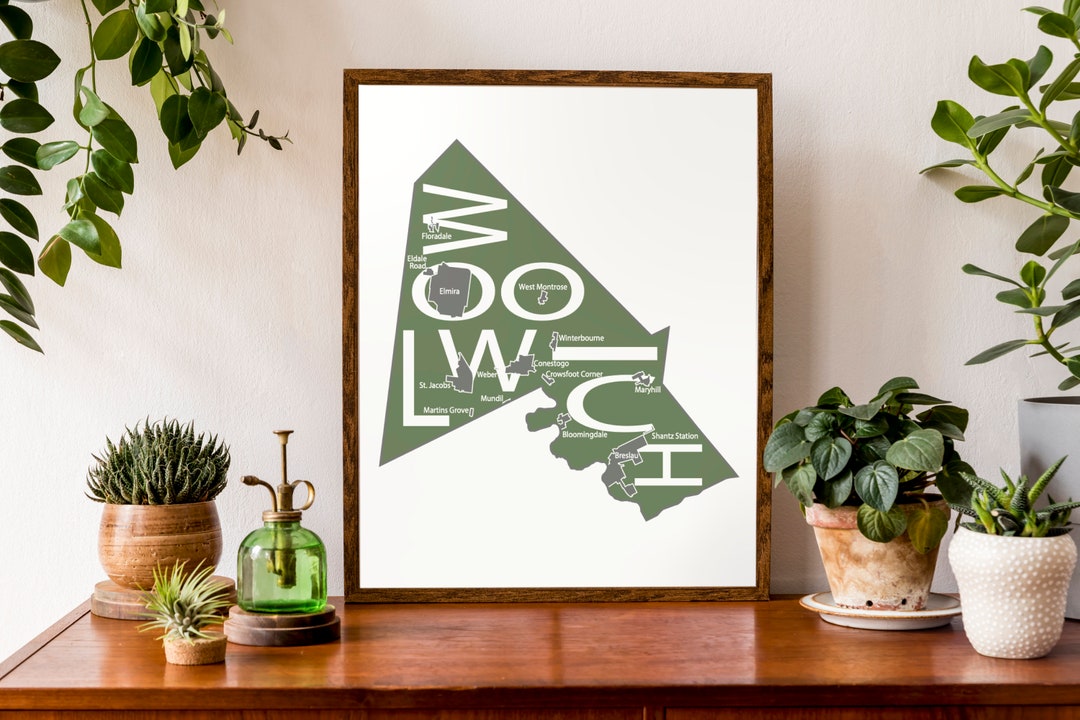 Typographic Map of Woolwich Township Region of Waterloo - Etsy
