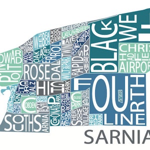 Typographic Map of Sarnia, Ontario | Custom City Print | Lambton County ...