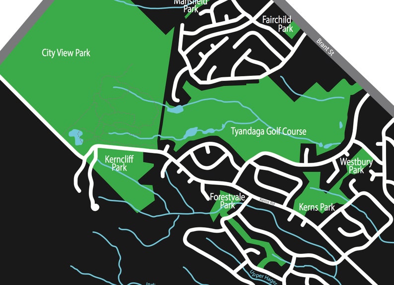 Typographic Map of Tyandaga Neighbourhood in Burlington | Etsy