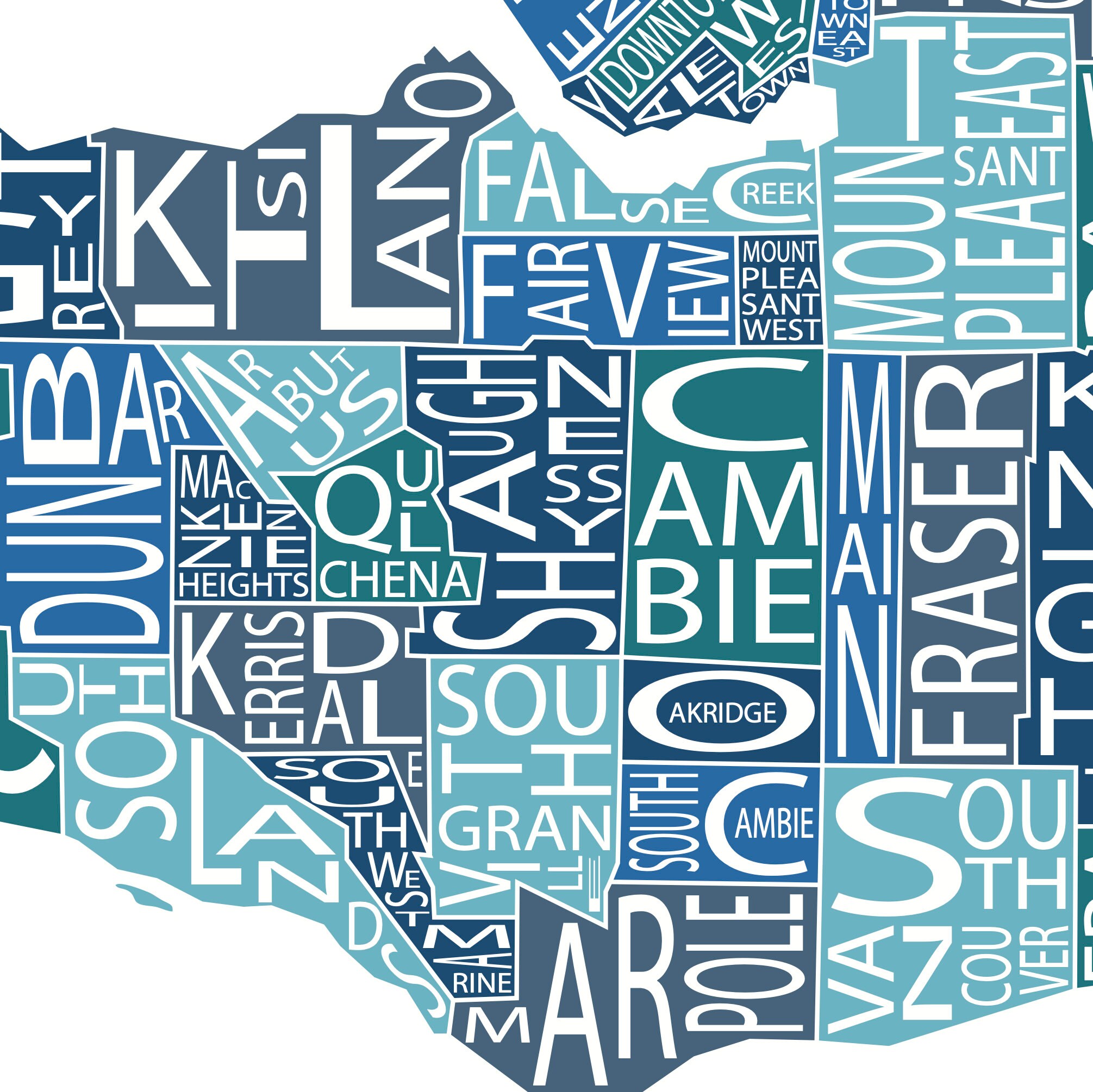 Typographic Map of Vancouver, British Columbia, Canada | City Map Print ...