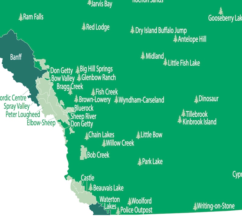 Typographic Map of Parks in Alberta Alberta Parks Map - Etsy Canada