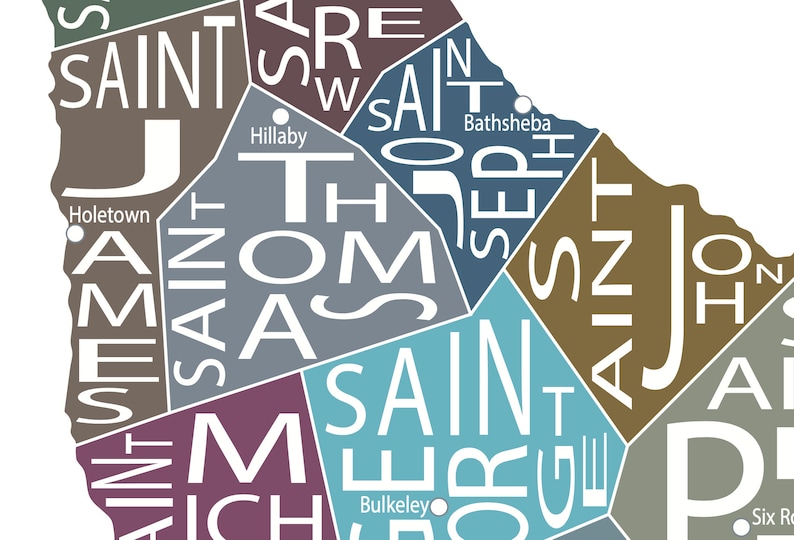 Typographic Map of Barbados Caribbean Island Map West - Etsy